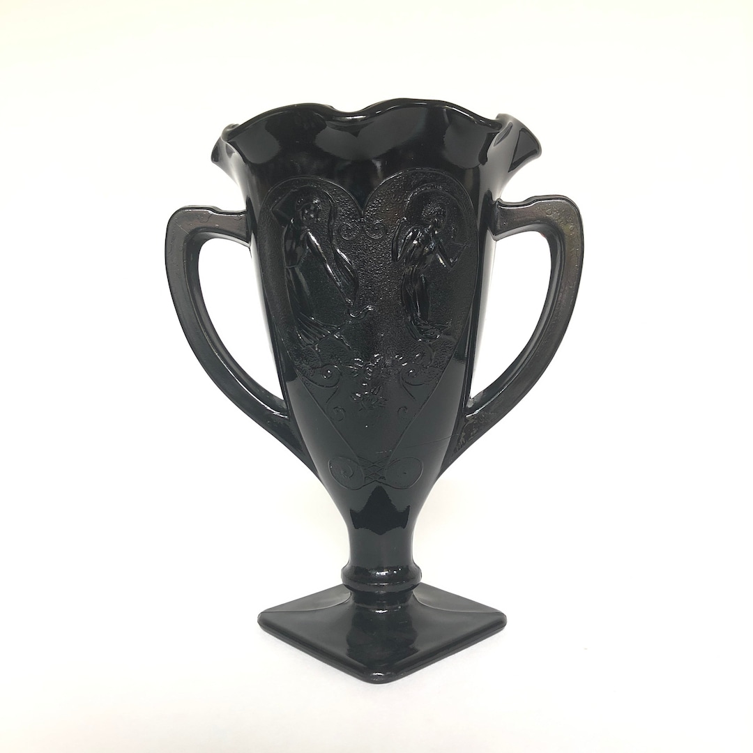 Vintage Black Amethyst Glass Trophy Vase C1930's - Etsy