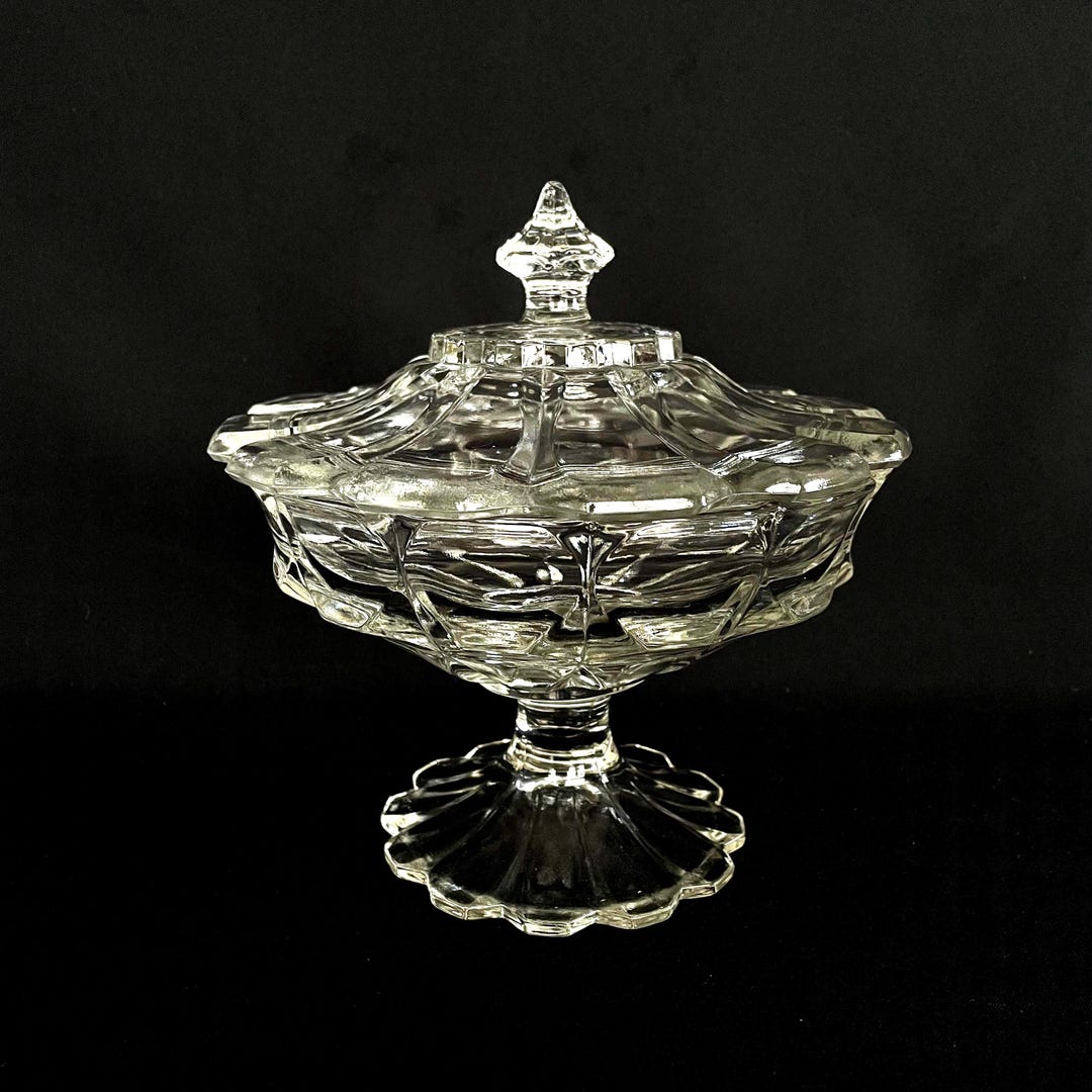 Antique Panelled Glass Compote – EAPG Prism Dome Lid Pedestal Dish - Etsy