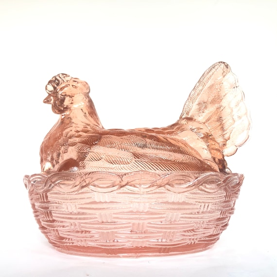 Large Vintage Pink Glass Hen on Nest Pink Glass Chicken Dish - Etsy