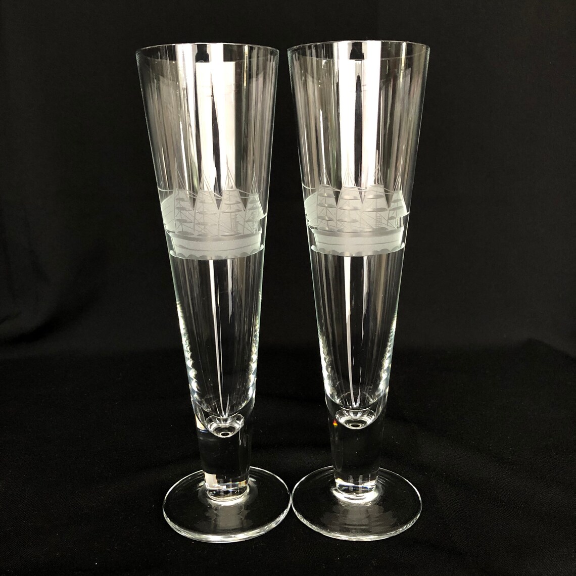Pair of Vintage Etched Schooner 14oz Pilsner Cocktail Glasses - Etsy