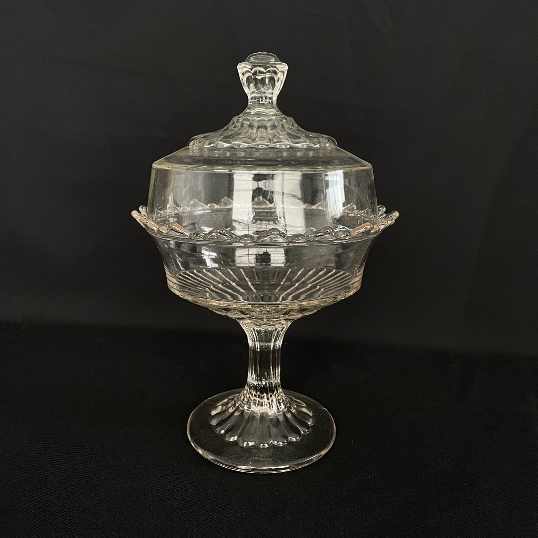 Large ANTIQUE Compote Crown Rim Pedestal Dish With Dome Lid - EAPG ...