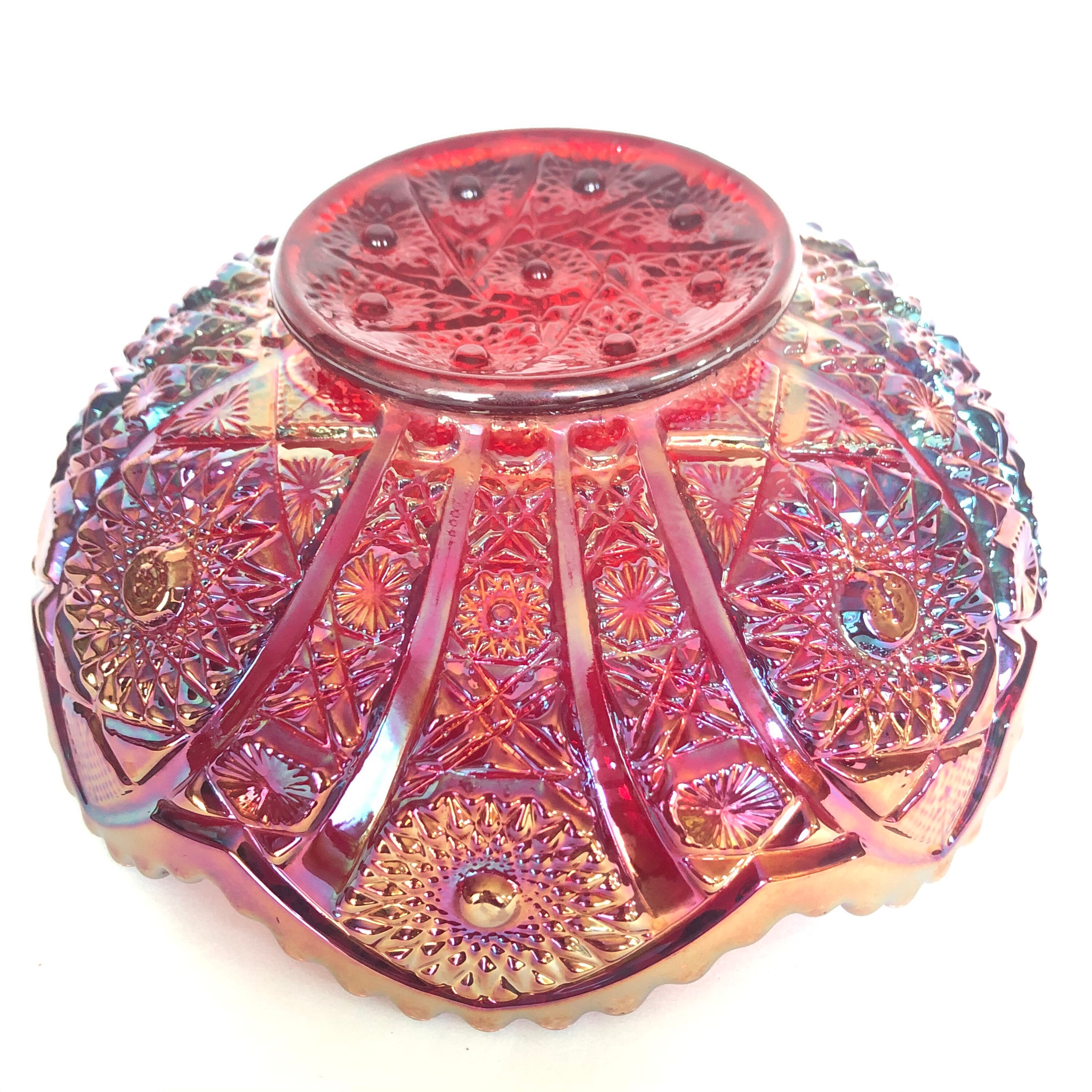 Imperial Carnival Ruby Red Glass Bowl Open Lace Diamond Pattern Footed ...
