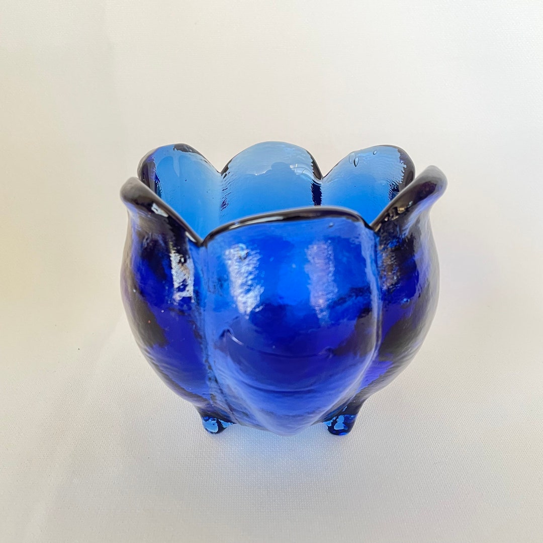 Vintage Cobalt Blue Glass Dish With Lid - Etsy