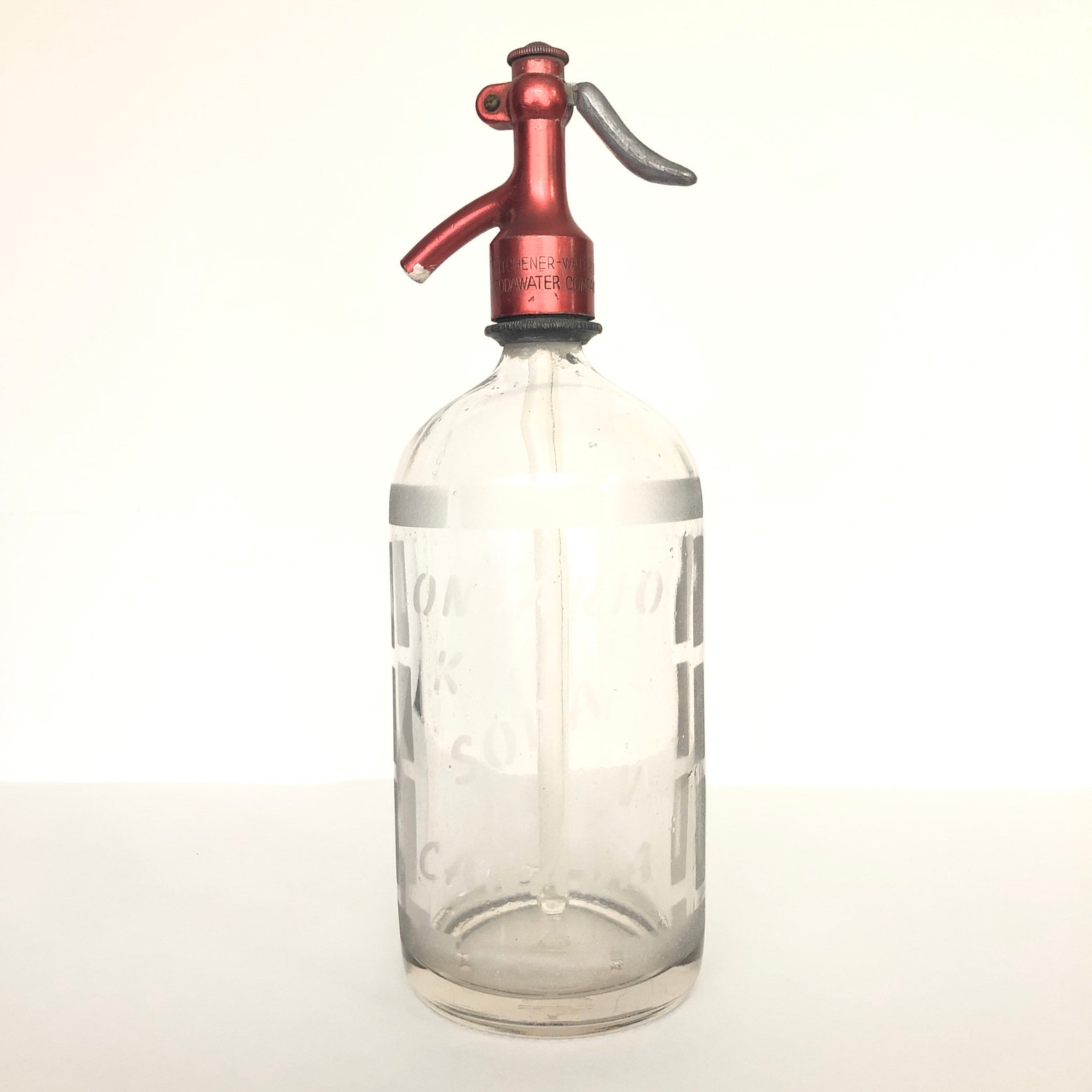 Vintage Clear Glass Etched Seltzer Bottle - KW Soda Company - West ...
