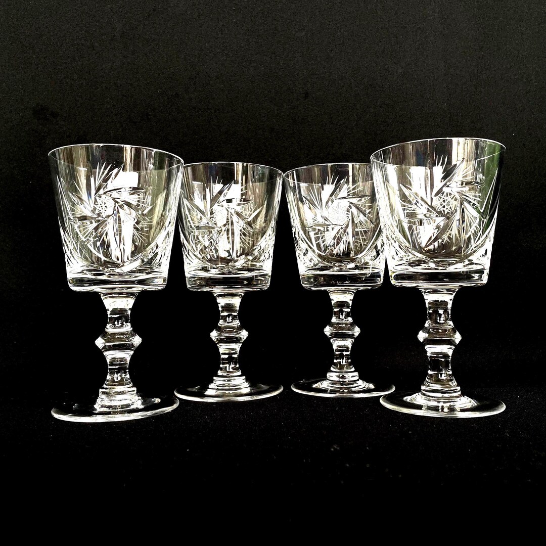 Set of 4 Heavy Quality Etched Pinwheel Crystal 5oz Wine Cocktail ...