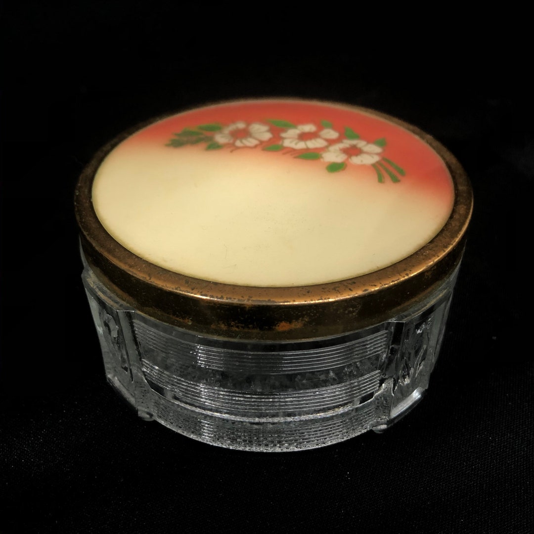 Vintage Art Deco Glass Round Powder Box With Lid - Etsy