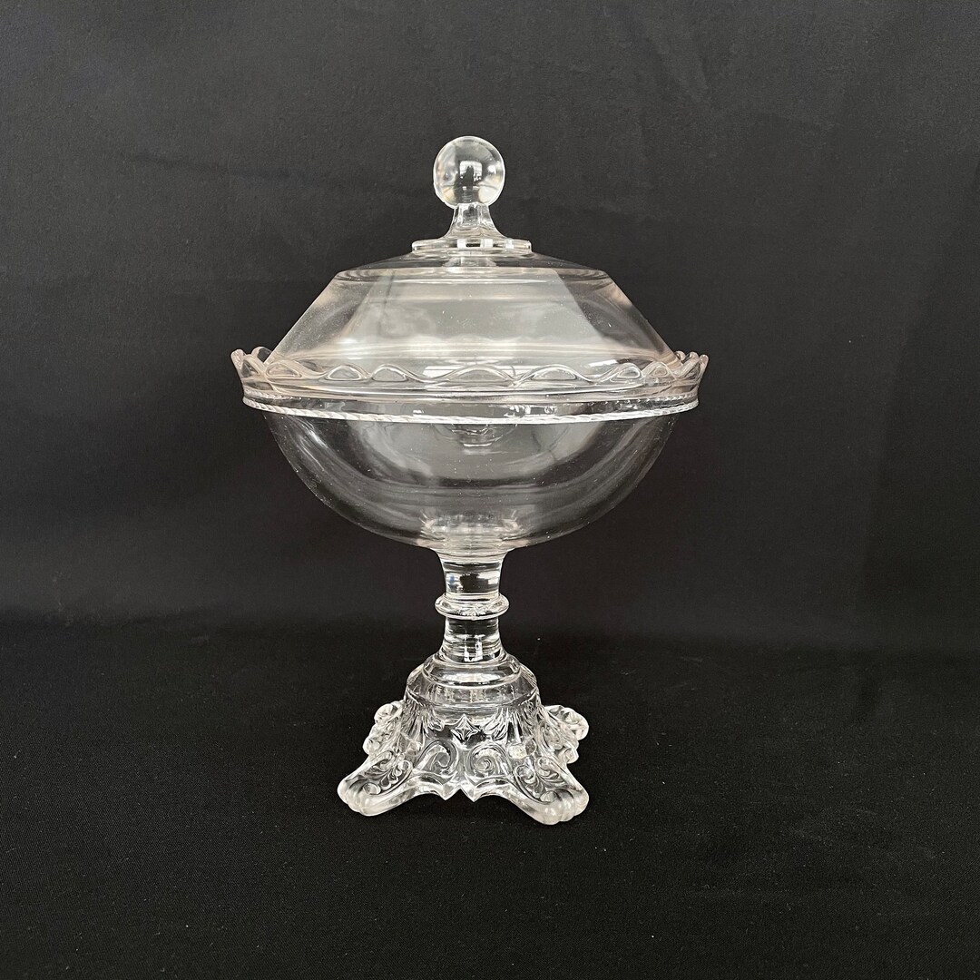 Large ANTIQUE Compote Diamond Pattern Pedestal Dish With Dome Lid ...
