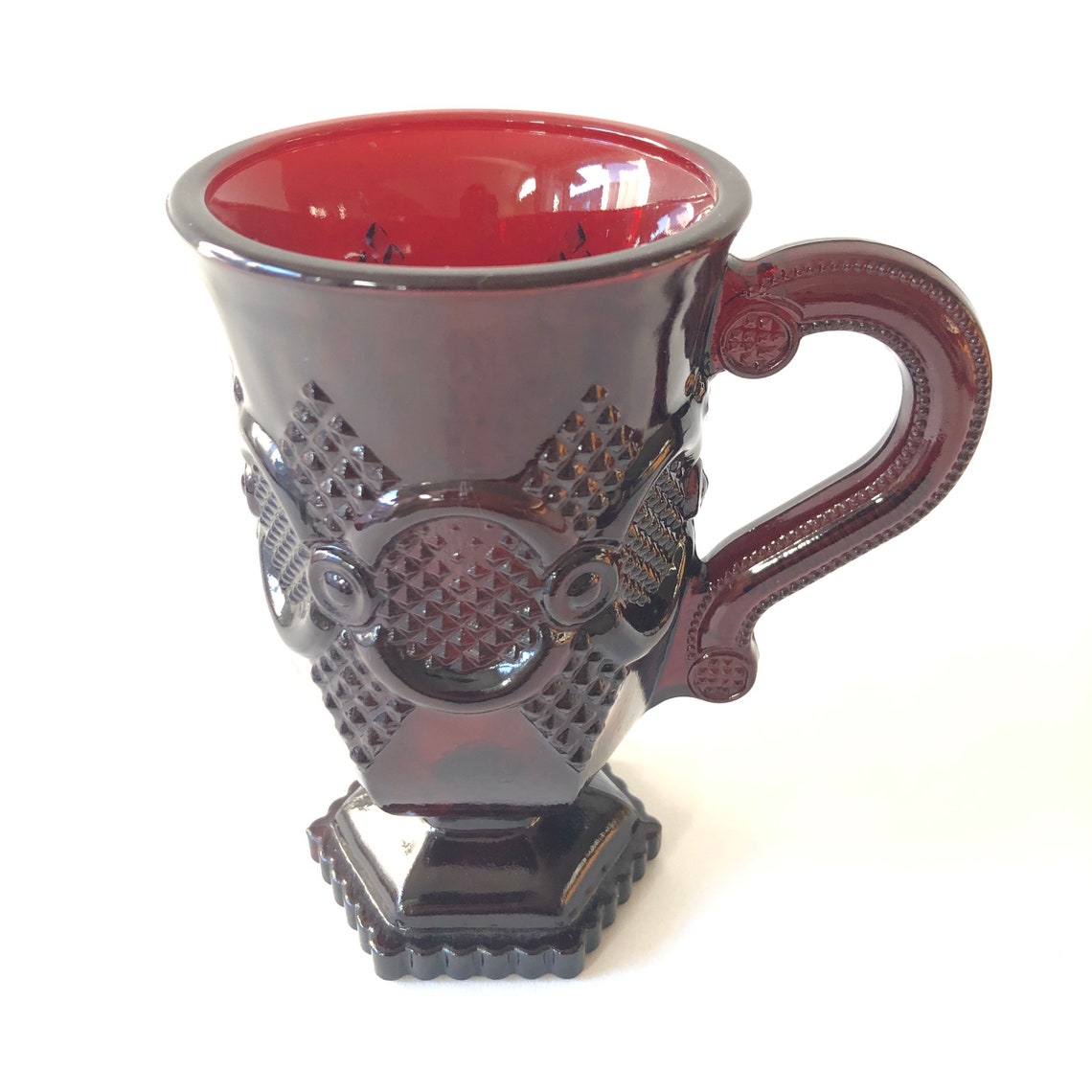 Ruby Red Vintage Glass Footed 6.5oz Mug in the Cape Cod Pattern - by ...