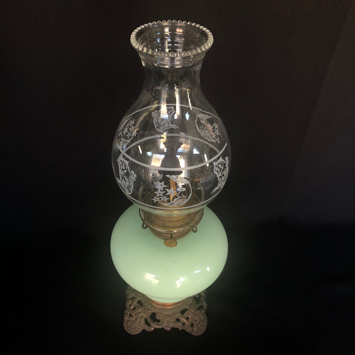 RARE Vintage or Antique Jadeite Oil Lamp With Metal Base and - Etsy