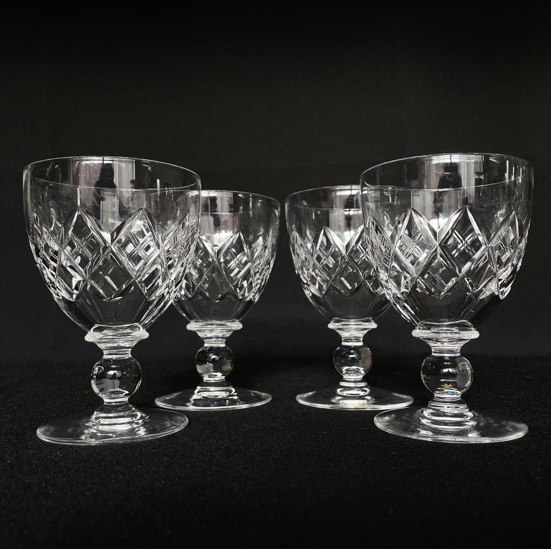 Set of 4 Quality Vintage Handblown Ball Stem 9oz Cut Crystal Wine ...