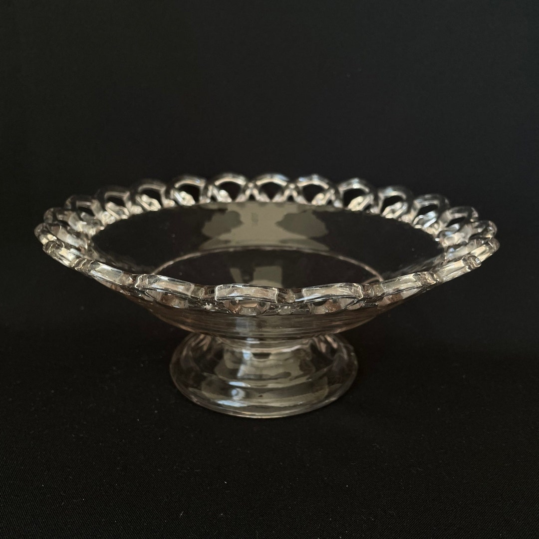 Vintage Etched Clear Glass Bowl With Lacey Reticulated Rim - Etsy