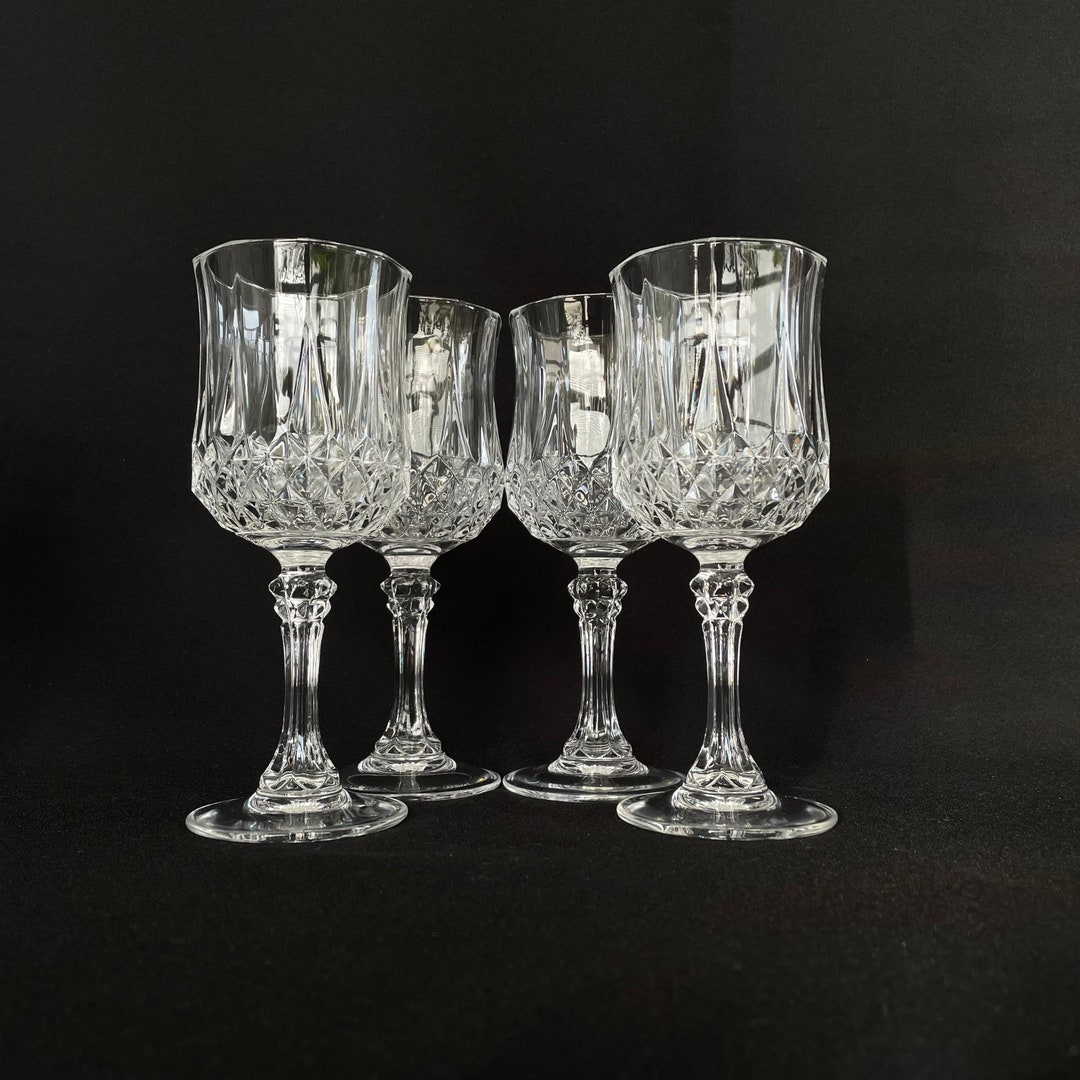 4 Vintage Crystal Paneled Diamond Point 5.5oz Wine Cocktail Glasses ...