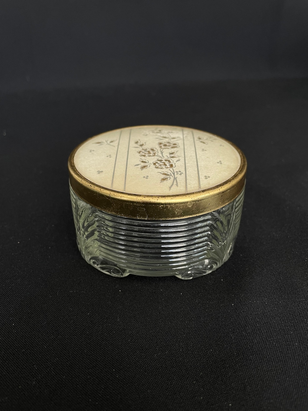 Vintage Art Deco Glass Round Powder Box With Ivory & Gold Lid - Etsy