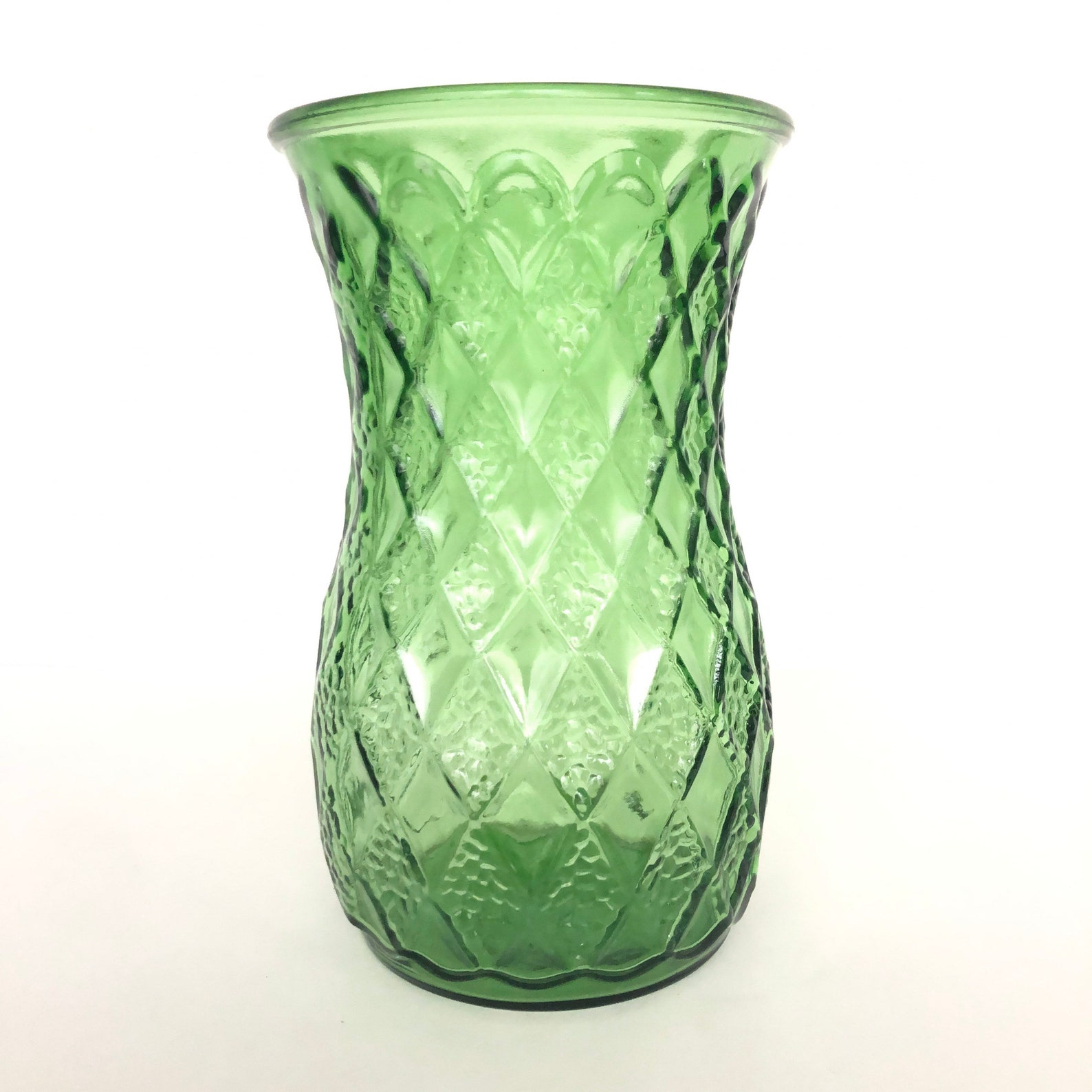 Harlequin Pattern Vintage Green Pressed Glass Bouquet Vase - Etsy