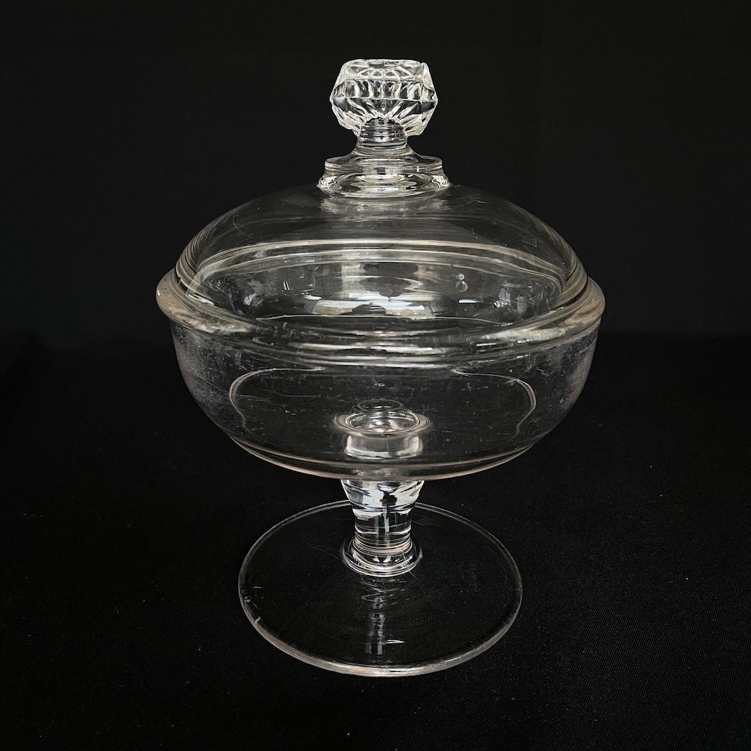 ANTIQUE Compote Pedestal Dish With Prism Handled Dome Lid - EAPG Footed ...