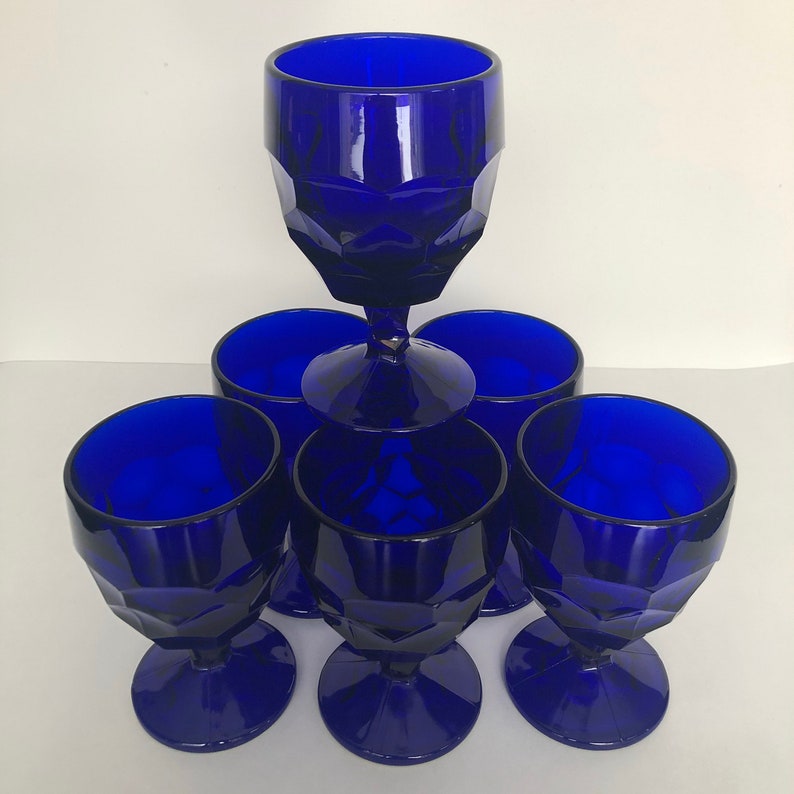 Set of 6 Vintage Cobalt Blue Glass Water Goblets - Etsy