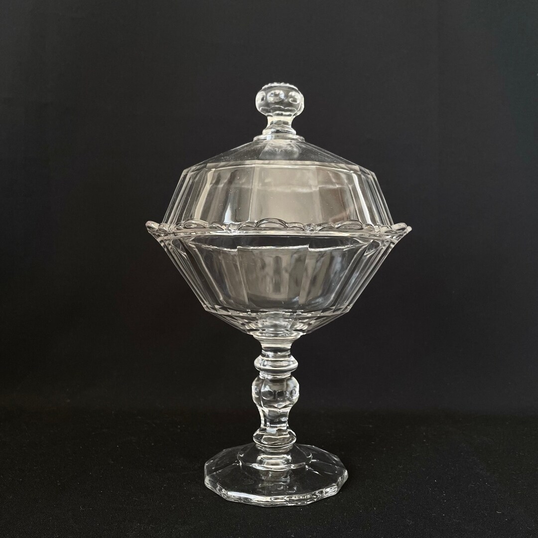 ANTIQUE Paneled Compote Pedestal Dish With Bracket Scalloped Rim ...