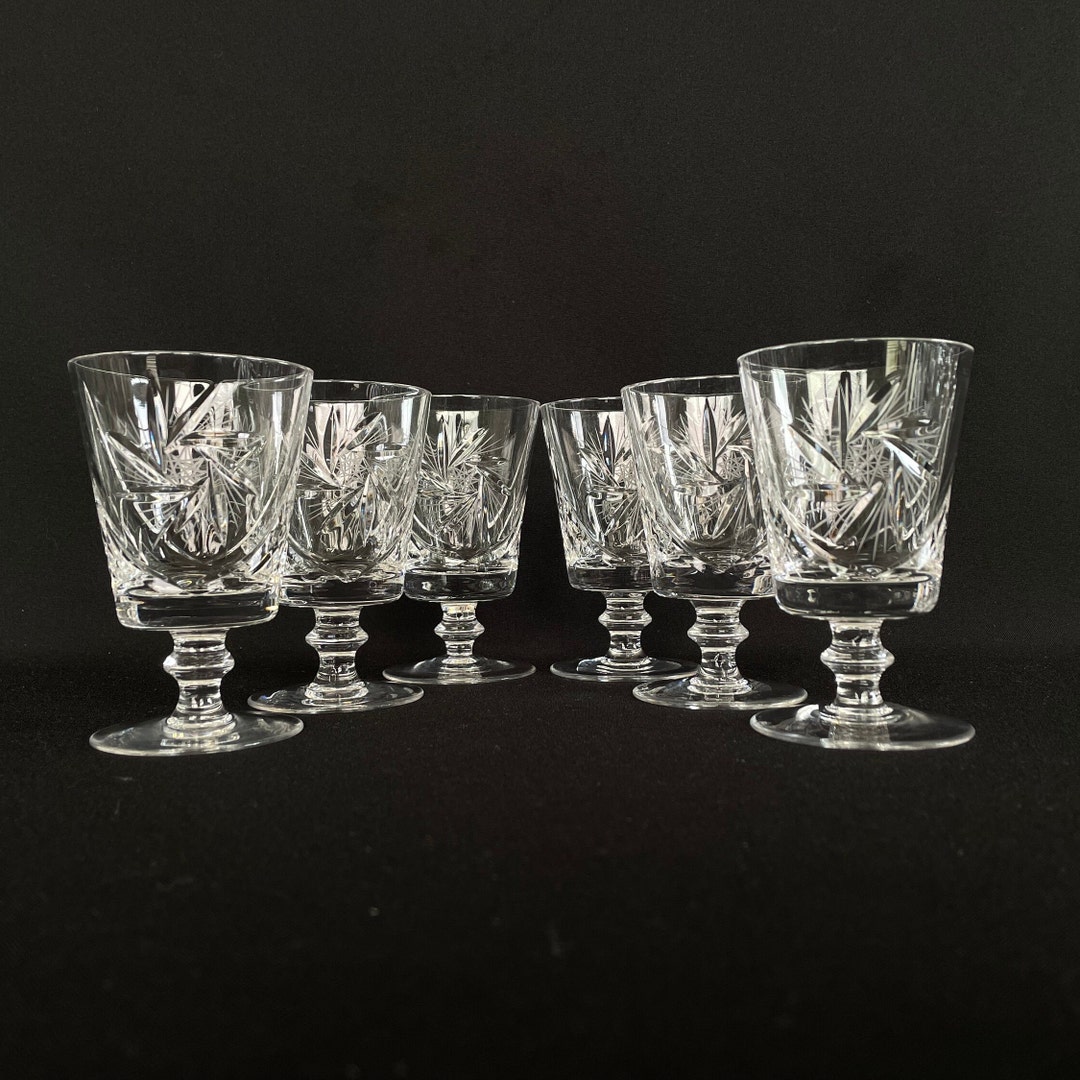 Set of 6 Heavy Quality Etched Pinwheel Crystal 4oz Cordial Wine ...