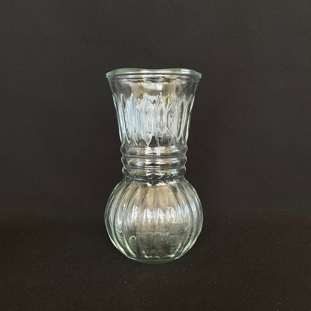Small 'ribbed & Cinched' Clear Glass Vintage Glass Bouquet Vase - Etsy