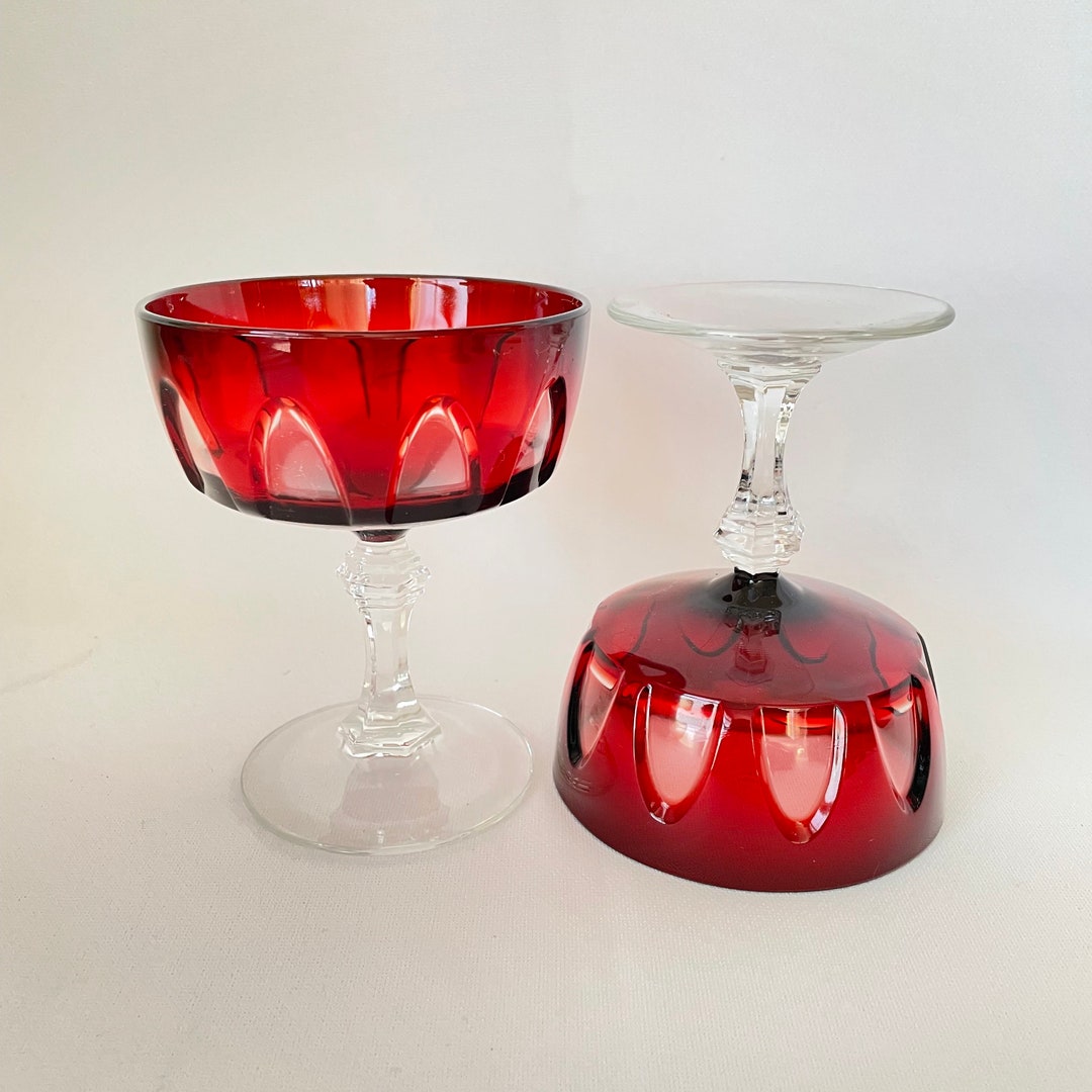 Pair of Ruby Red Vintage Cristal D'arques Gothic Arch 6oz Coupe Glasses ...