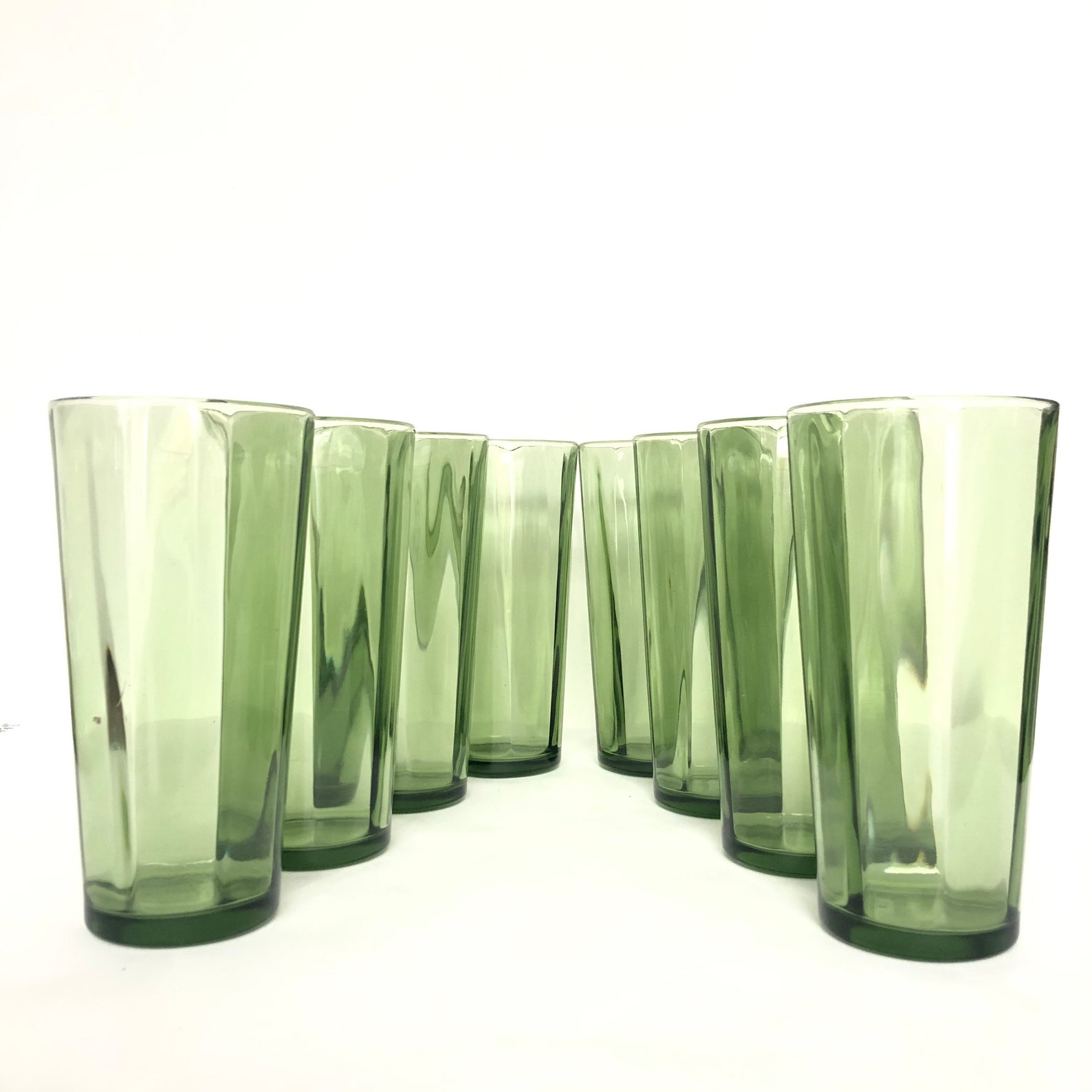 8 Super Retro 16oz Green Panelled Glass Highball Cocktail - Etsy