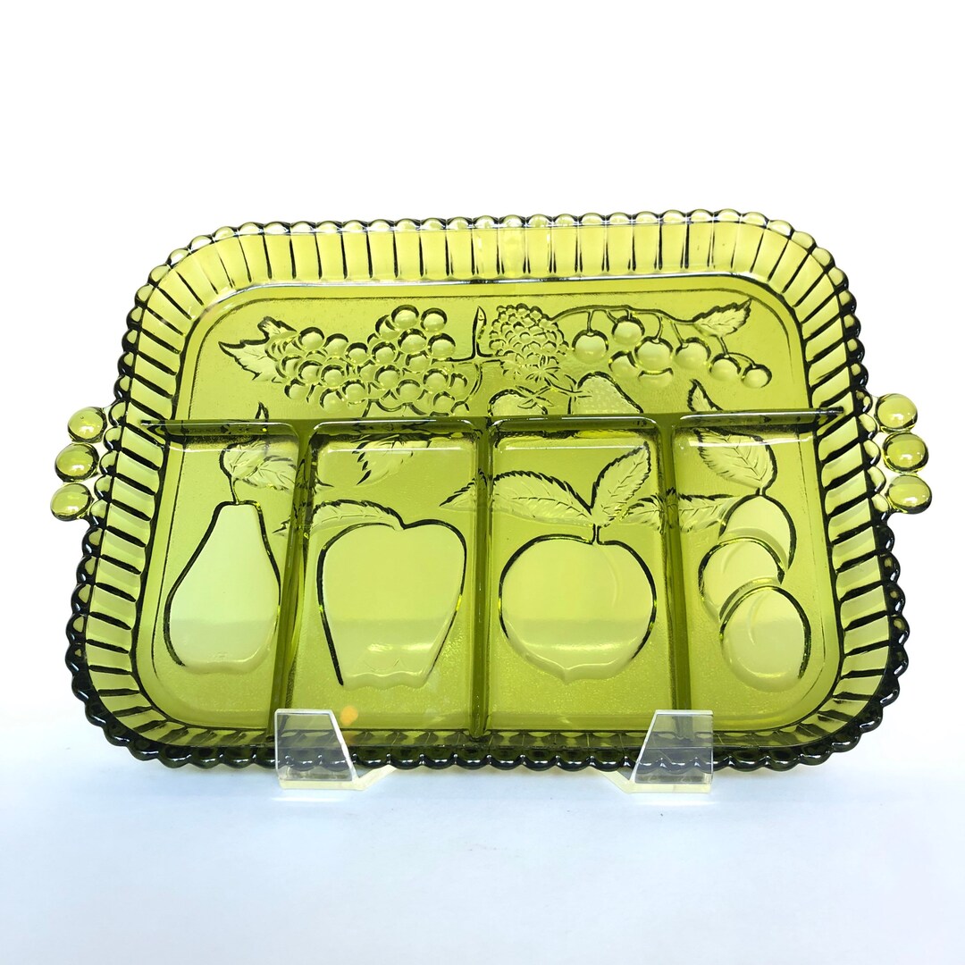 Vintage Avocado Green Glass Rectangular Divided Tray Platter by Indiana ...