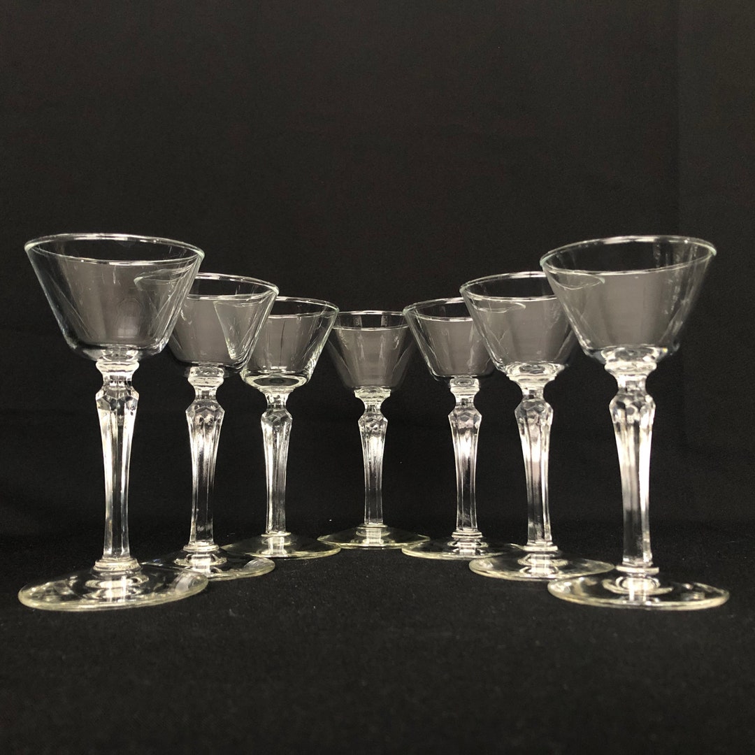 Set of 7 Long Hexagonal Stemmed 3oz Liqueur Digestif Glasses - Vintage ...