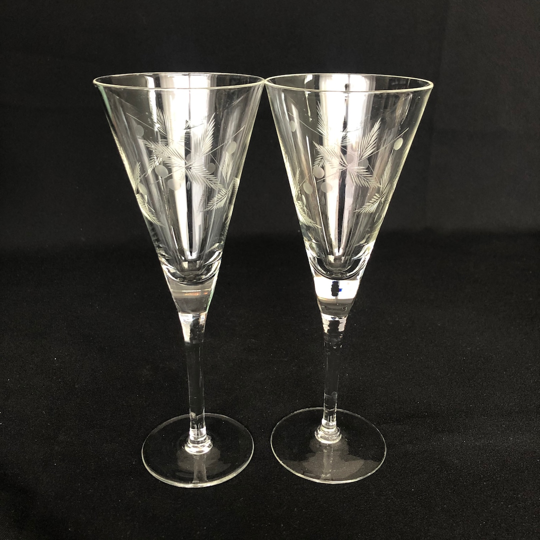 2 Vintage Etched 7oz Champagne Cocktail Flutes - Vintage Etched Barware ...
