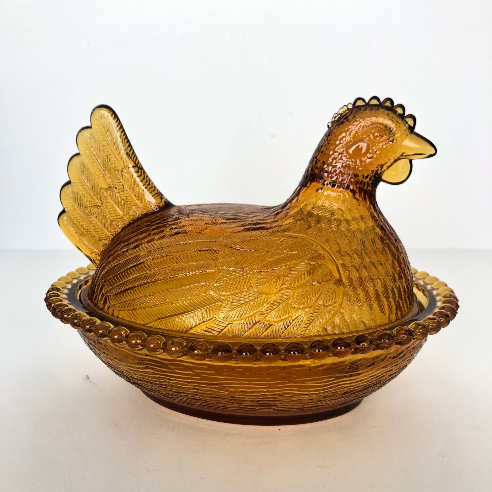 Vintage Golden Amber Glass Hen on Nest Elegant Glass Animals - Etsy