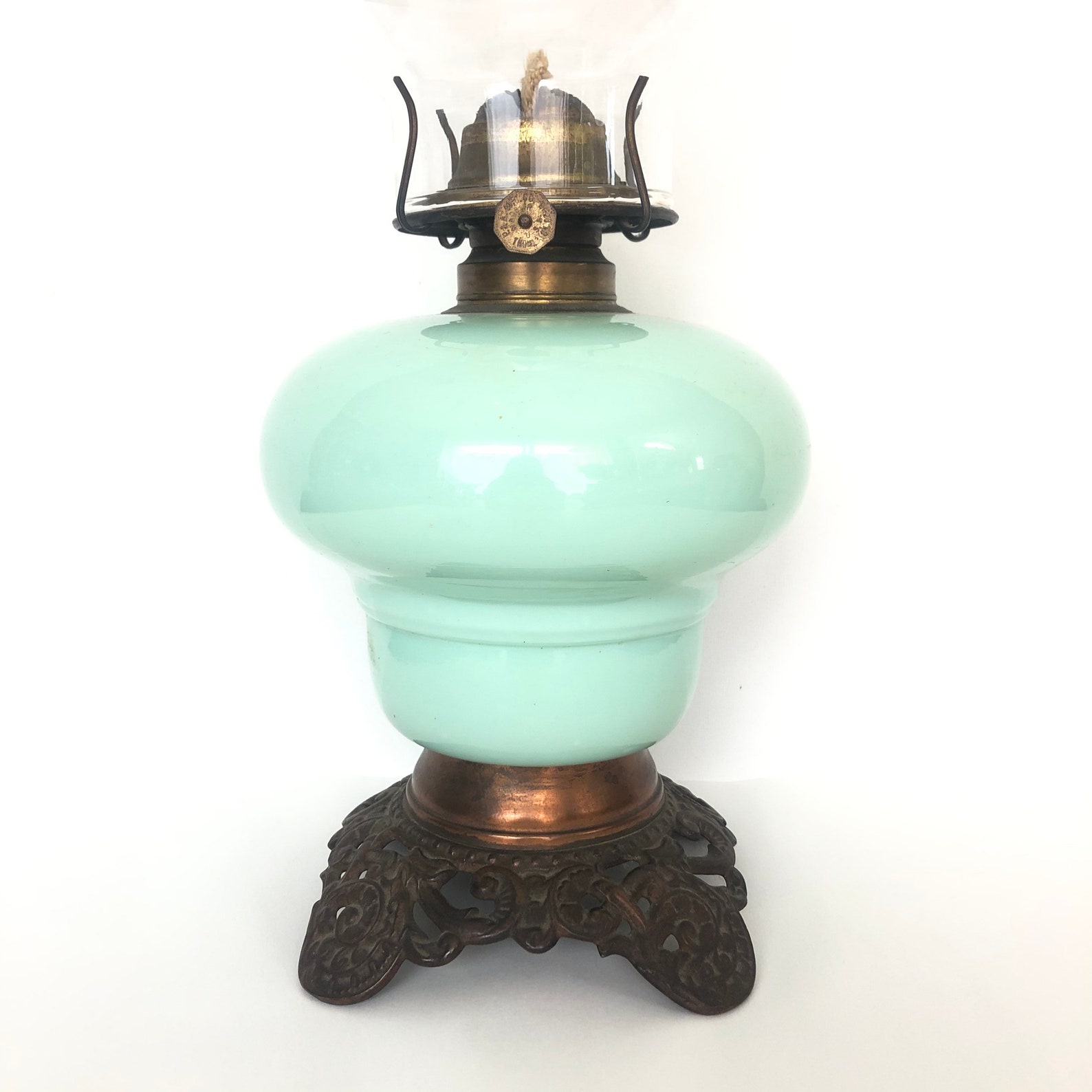 RARE Vintage or Antique Jadeite Oil Lamp with Metal Base and | Etsy