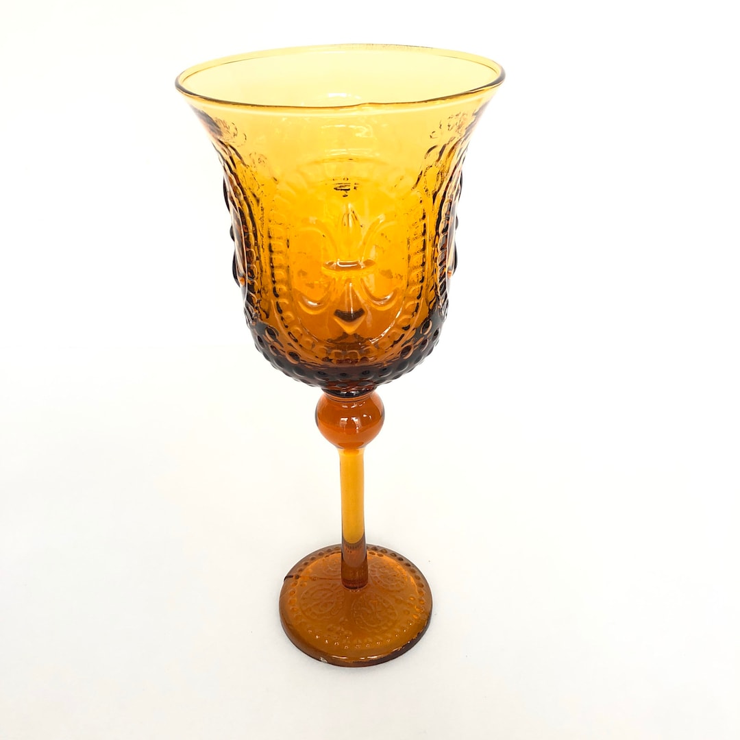 Vintage Amber Pressed Glass Tall Decorative Candle Holder With Embossed ...