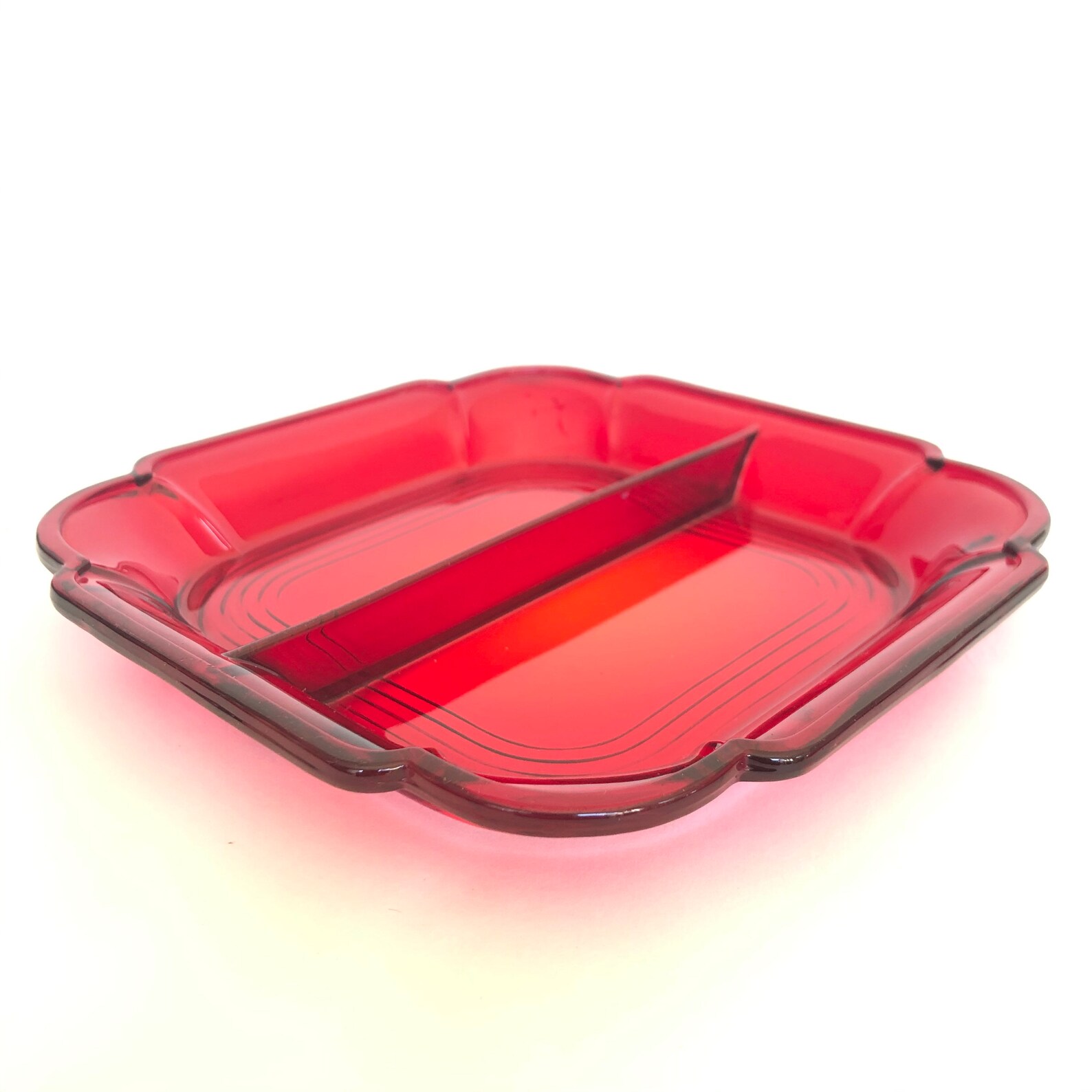 Vintage Cherry Red Glass Square Divided Plate Server - Etsy
