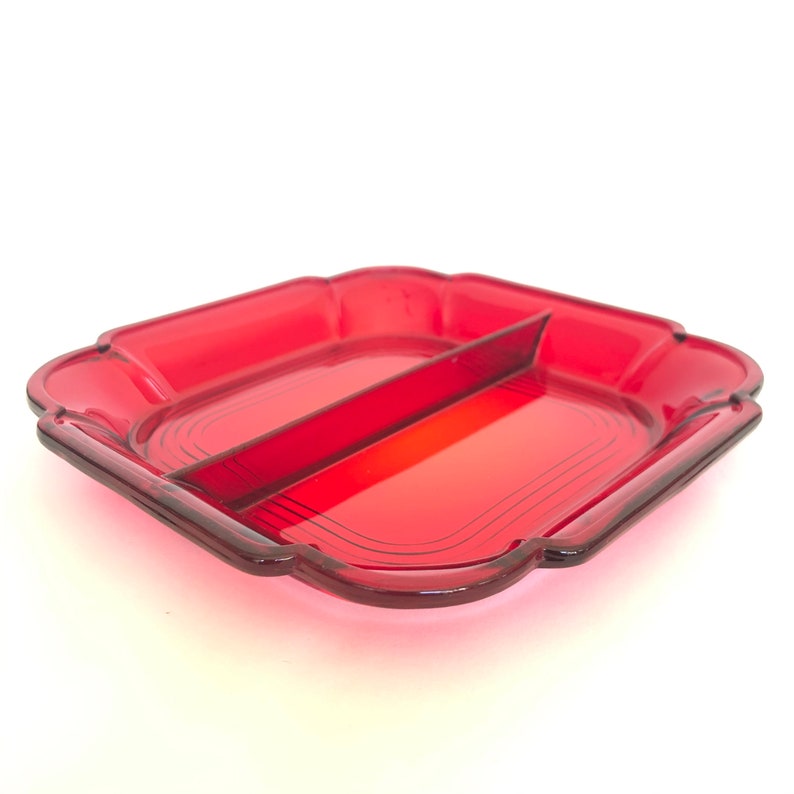 Vintage Cherry Red Glass Square Divided Plate Server - Etsy
