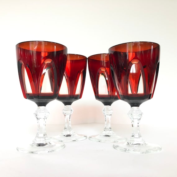 4 Vintage Ruby Red Cristal D'arques Gothic Arch 4.5oz | Etsy