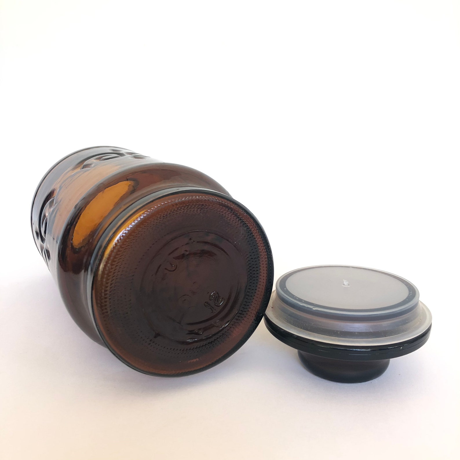 Vintage Brown Amber Pressed Glass Apothecary Jar - Sealed Glass ...