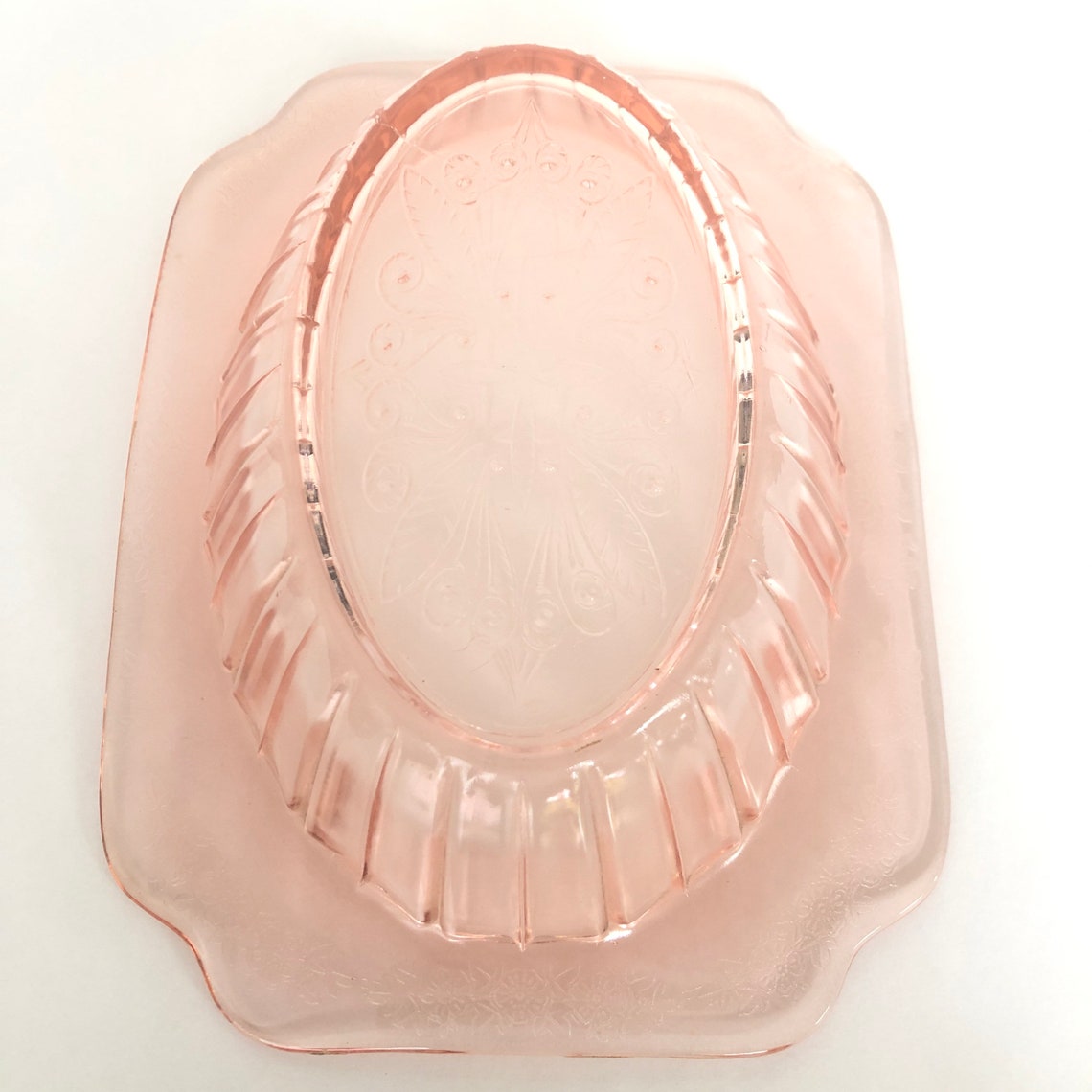 RARE - Vintage Pink Depression Glass Oval Bowl - Adam Pattern - by ...