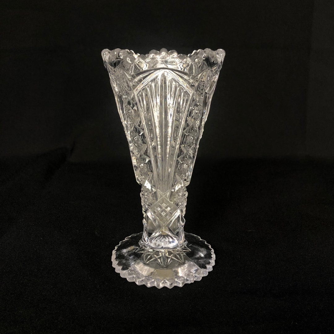 Vintage Crystal Ornate Flute Shape Flower Vase READ DESCRIPTION - Etsy