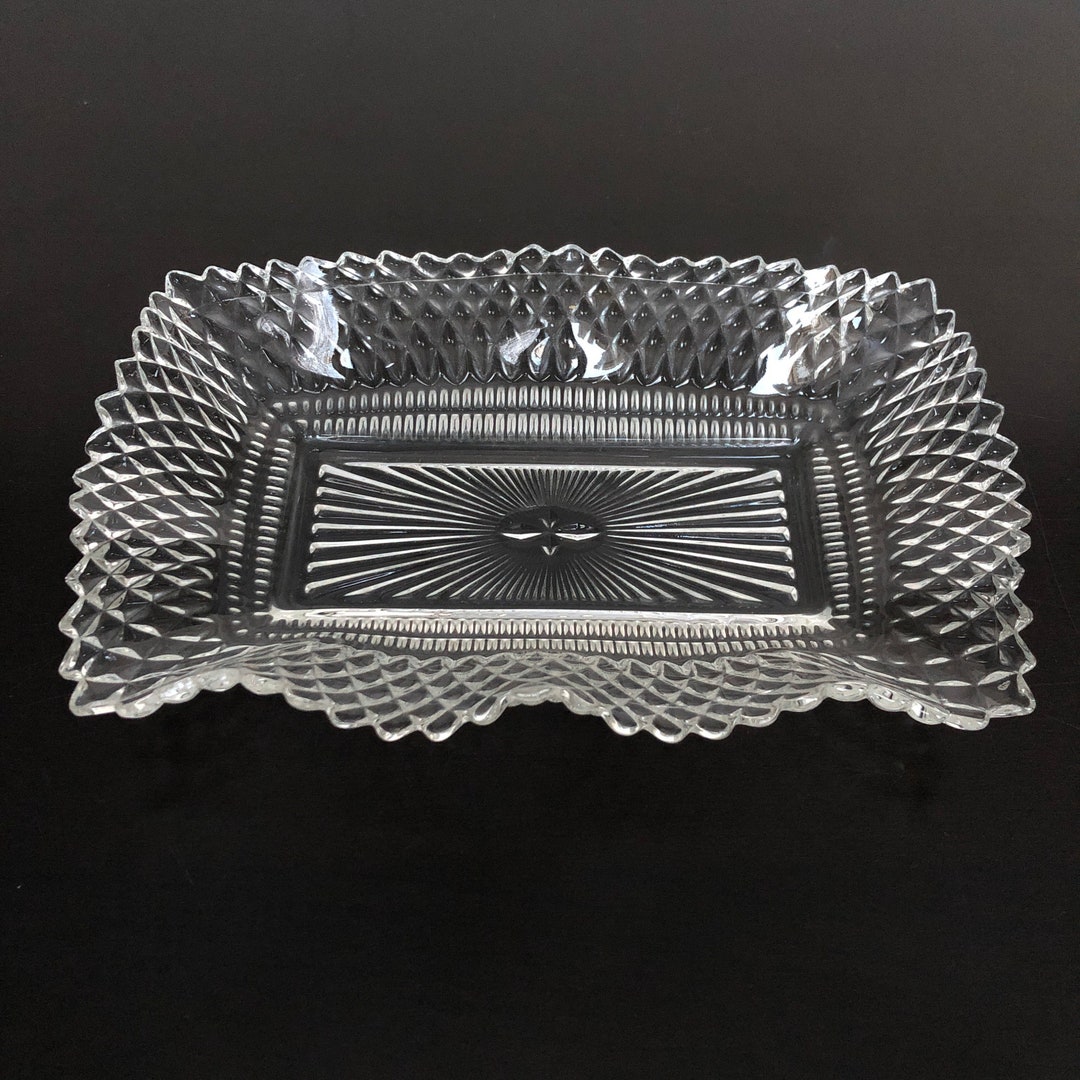 Vintage Ruffled Edge Sawtoothed Rim Pressed Glass Plate Bowl Dish - Etsy
