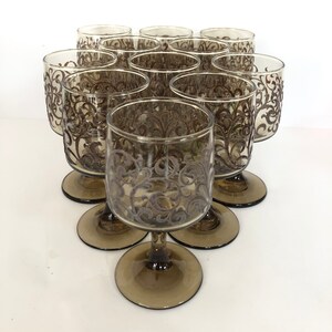 Set of 11 Super Groovy Retro Smokey Glass 8oz Raised Swirl Design Wine ...
