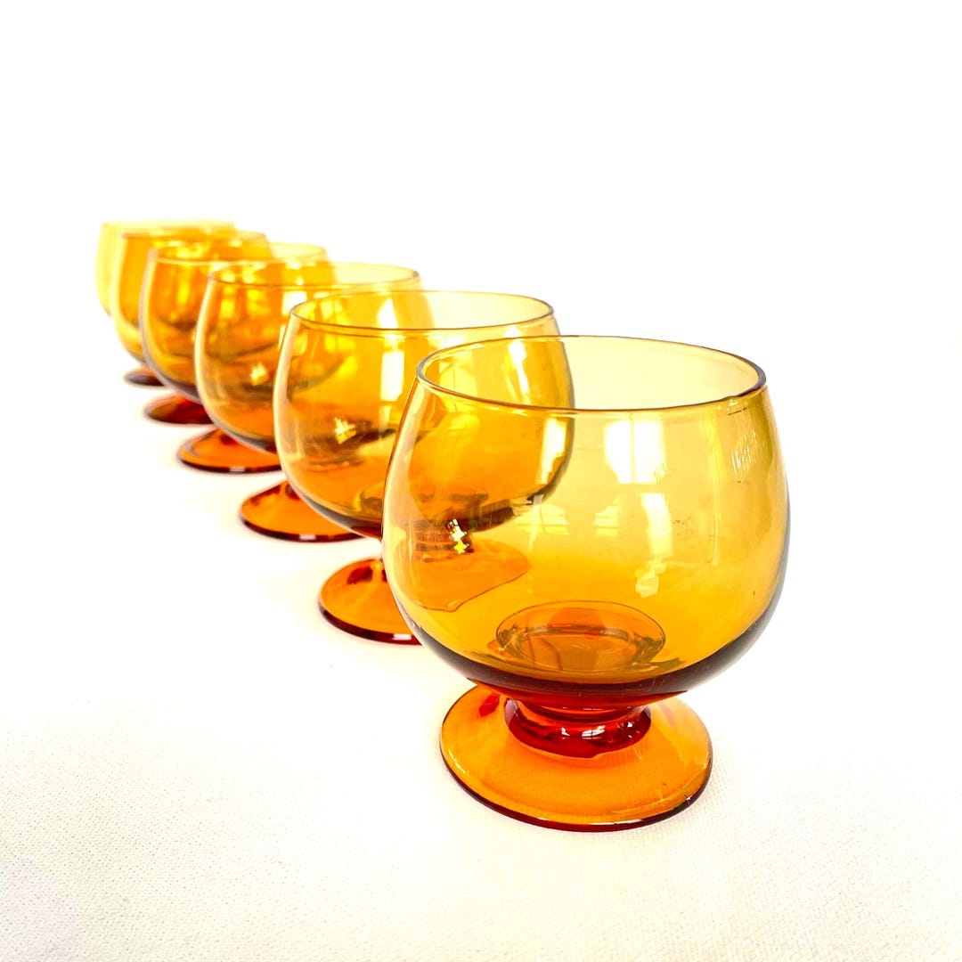 Handblown Vintage Amber Glass 8oz Mini Snifter Cocktail Glasses - Set ...