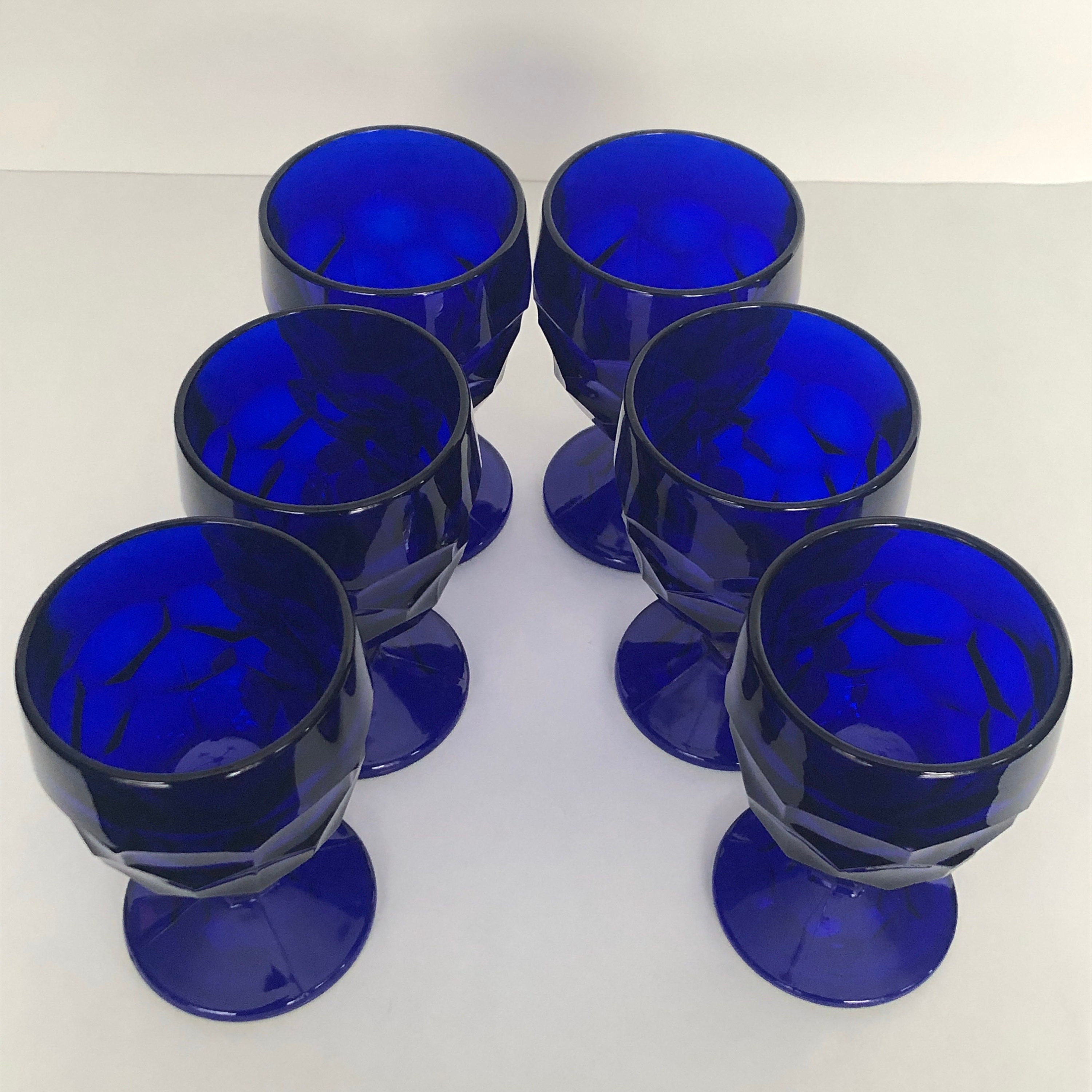 Set of 6 Vintage Cobalt Blue Glass Water Goblets - Etsy