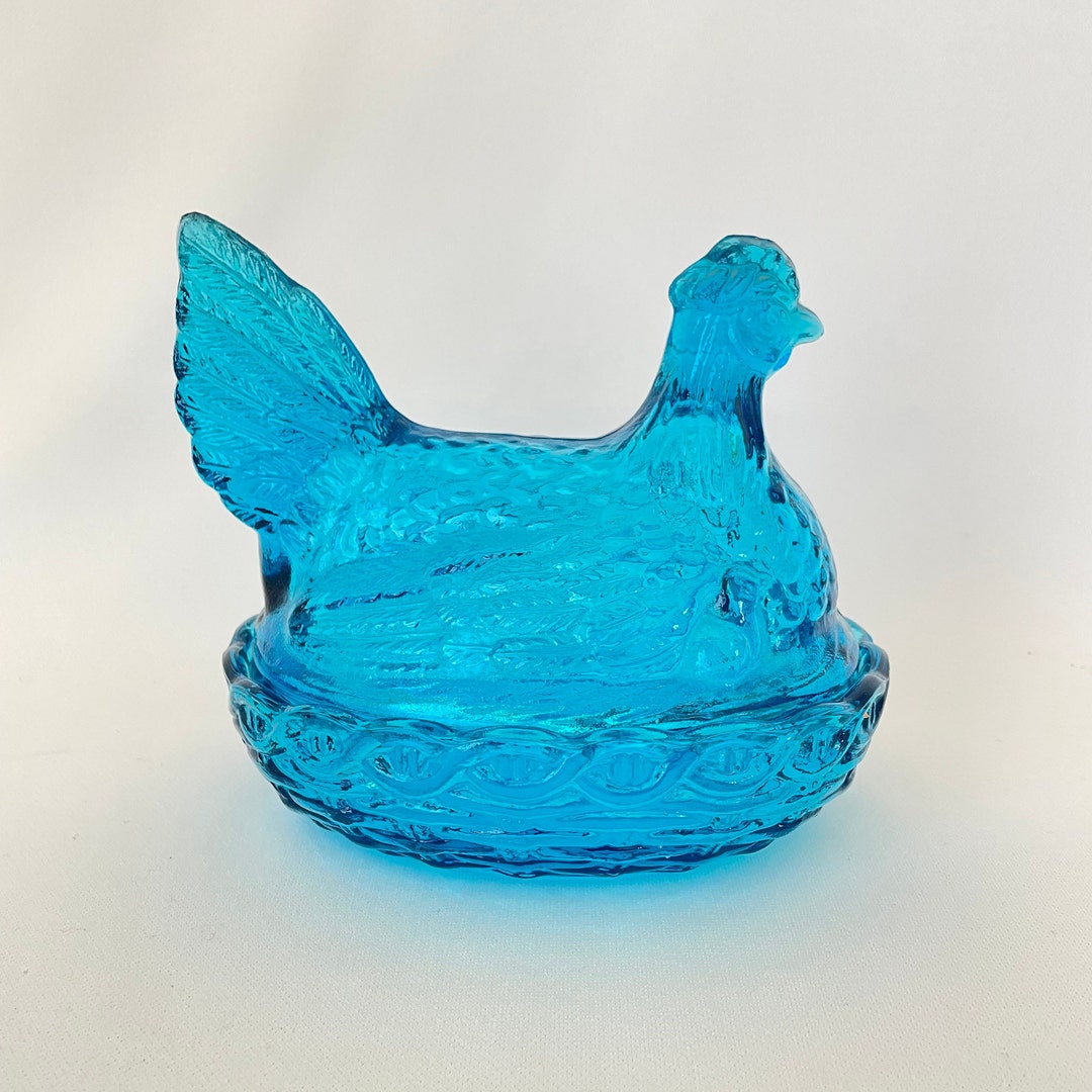Vintage LE Smith Capri Blue Glass Hen on Nest - Covered Dish - Etsy