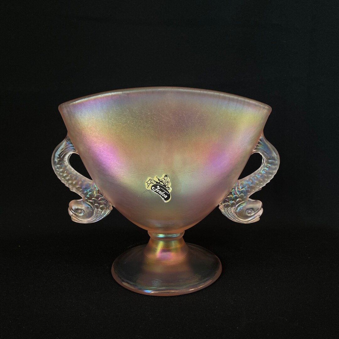 RARE - Vintage FENTON Opalescent Pink Art Glass Fan Vase - Fish Koi ...