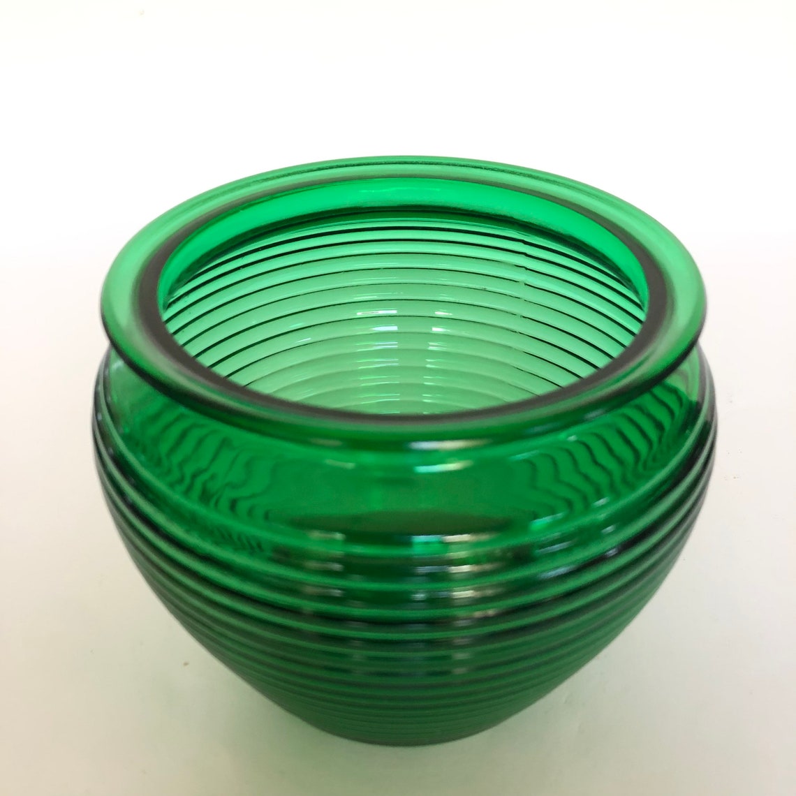 Vintage Emerald Green Pressed Glass Horizontally Ribbed | Etsy