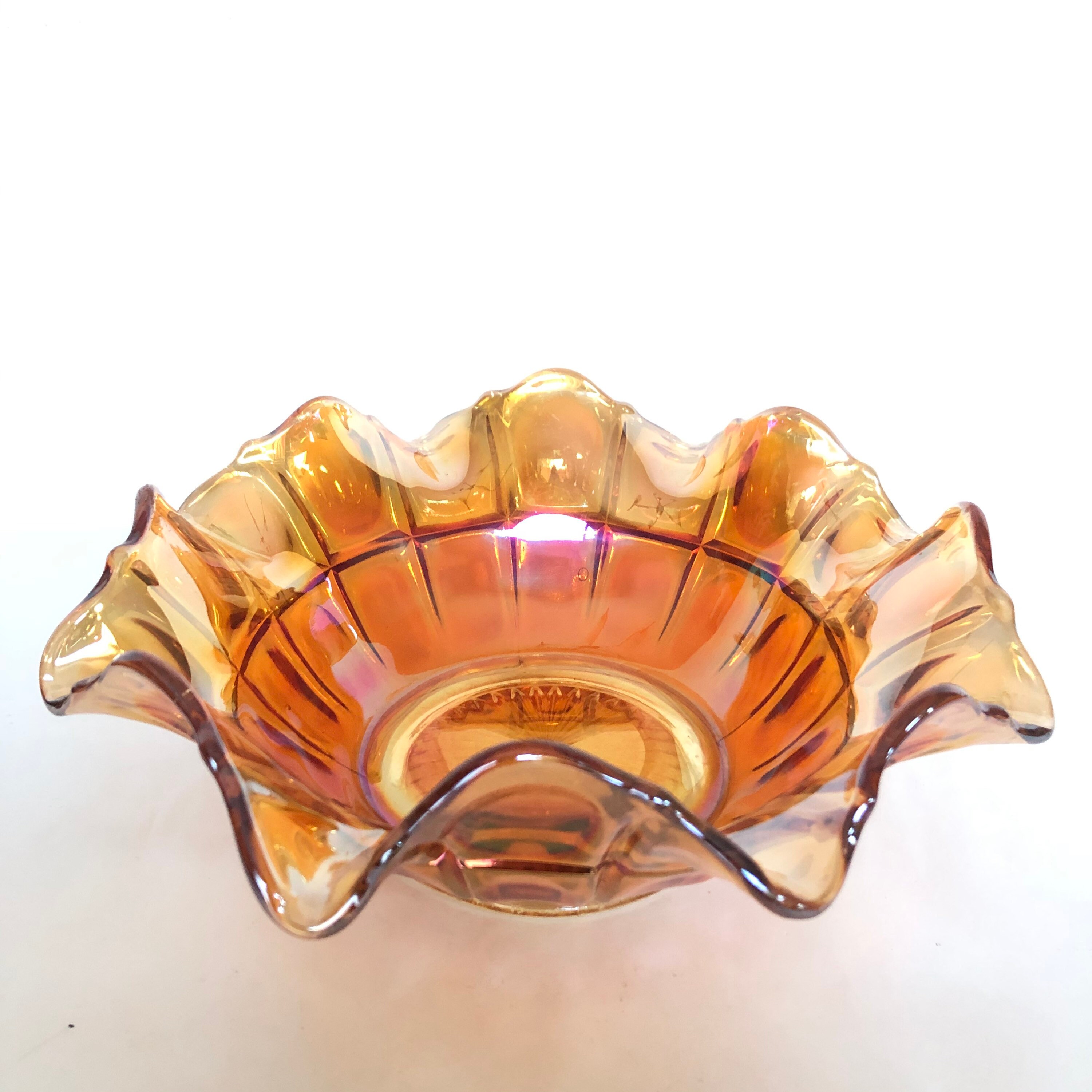 Vintage Ruffled Rim 9 Carnival Glass Bowl - Etsy