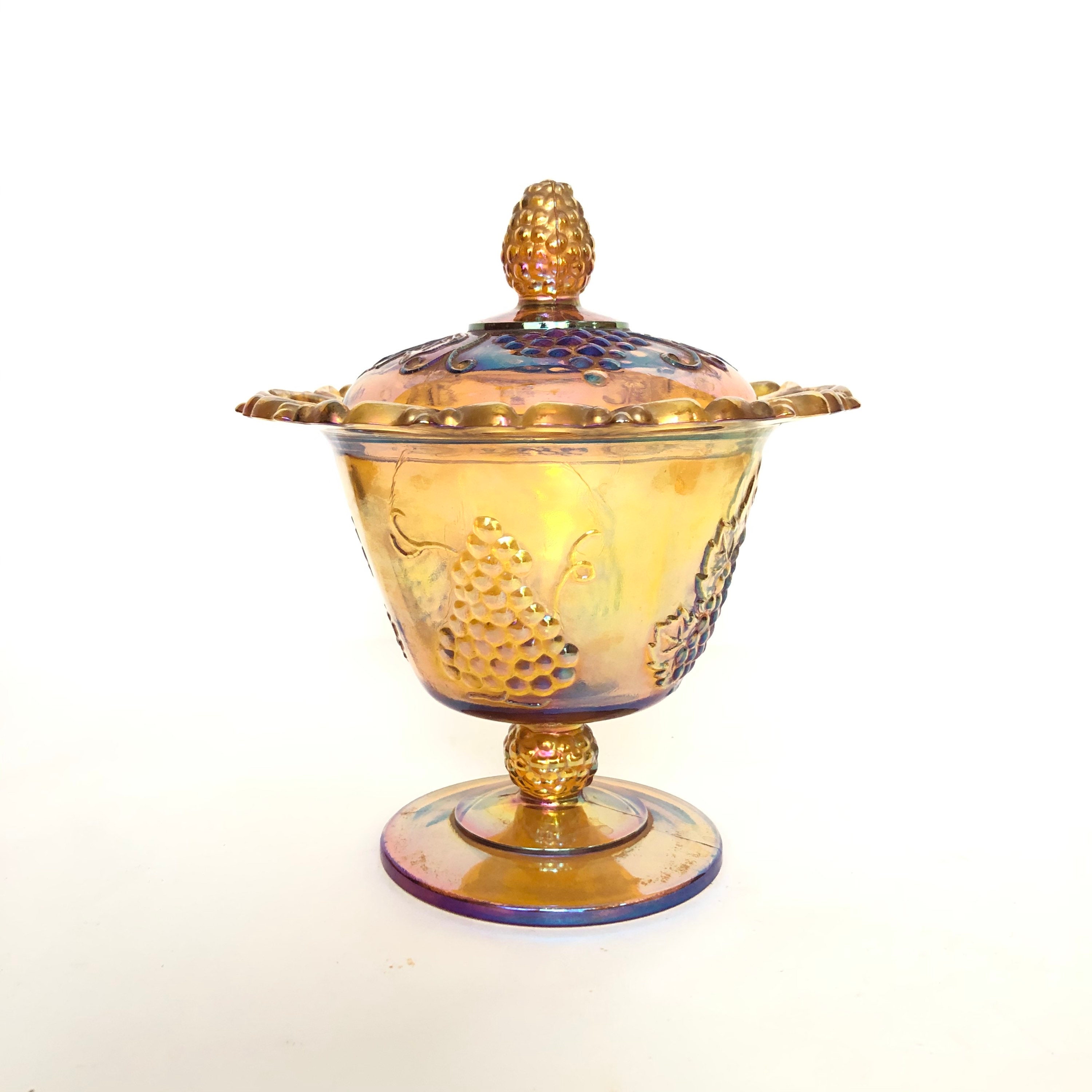 Vintage Carnival Glass Harvest Grape Pattern Glass Covered - Etsy