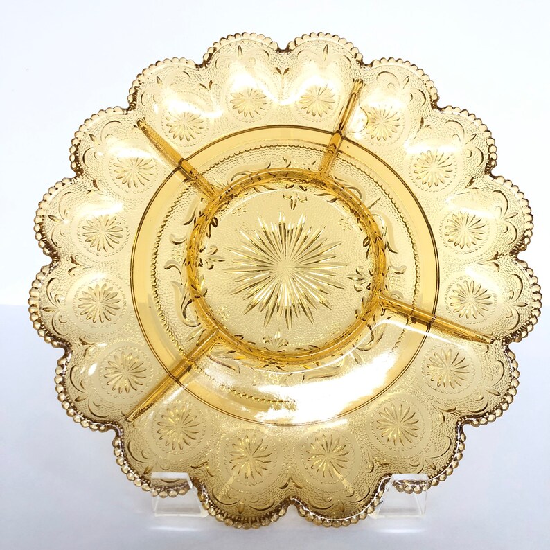 Vintage Yellow Amber Pressed Glass Divided Sectioned Plate - Etsy