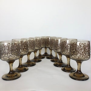 Set of 11 Super Groovy Retro Smokey Glass 8oz Raised Swirl Design Wine ...