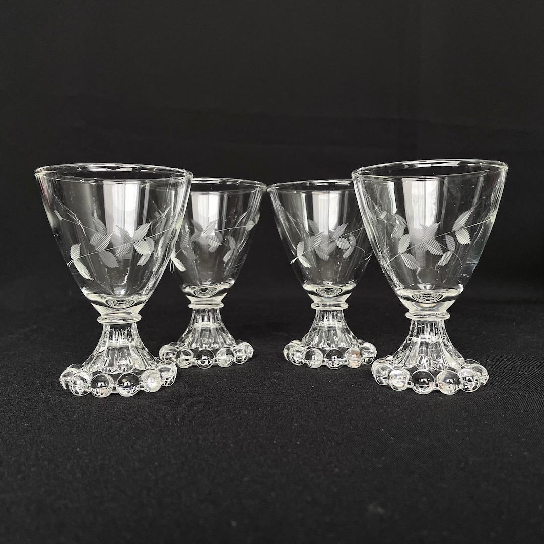 4 Etched Vintage Glass Boopie Base 4oz Cocktail Glasses - Retro Barware ...