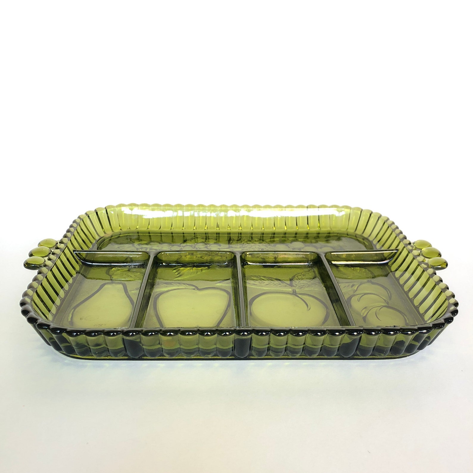 Vintage Avocado Green Glass Rectangular Divided Tray Platter - Etsy